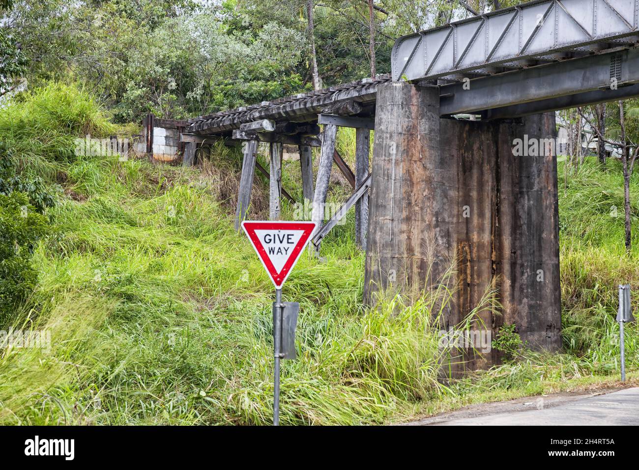 Sign near Old Railway Bridge Stock Photo - Alamy