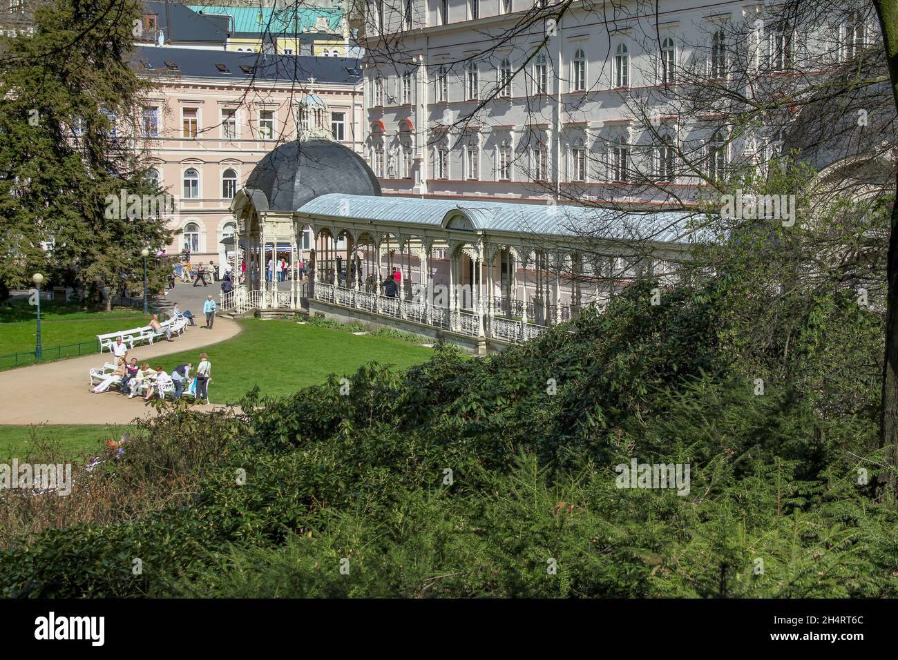 KARLOVY VARY, CZECH - APRIL 26, 2012: This is the Garden Colonnade with ...
