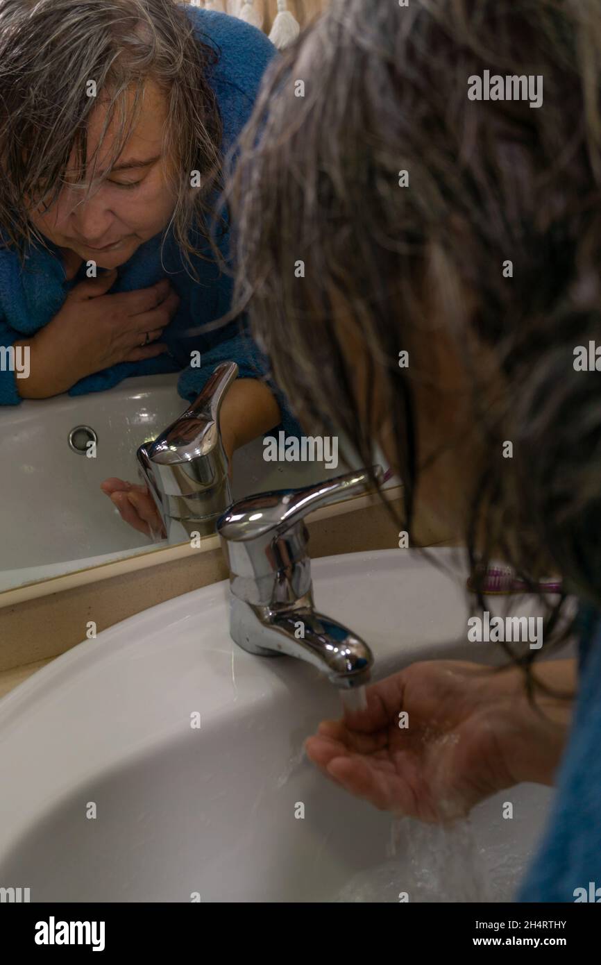 Portrait attractive lady brushing teeth hi-res stock photography and ...