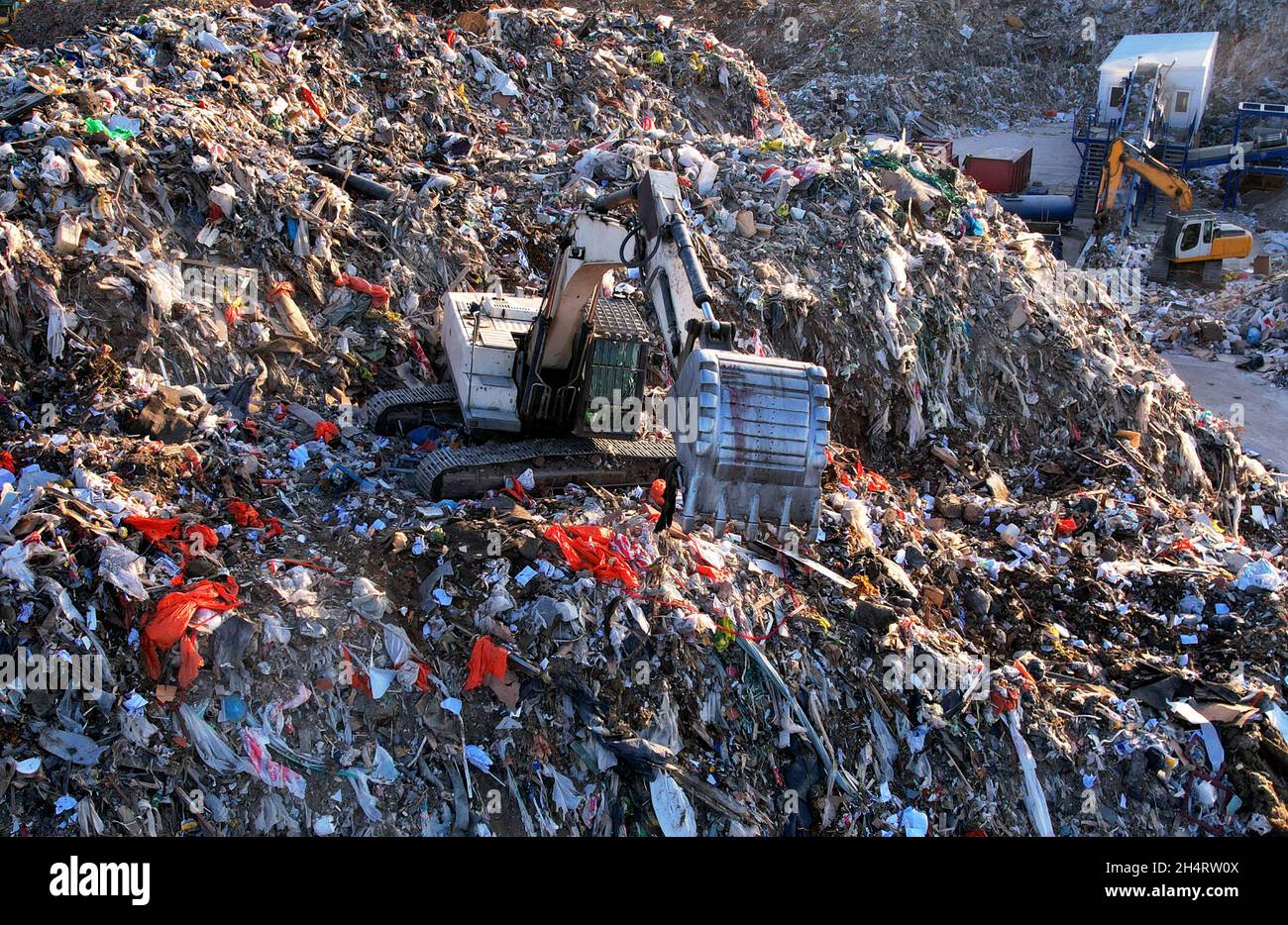 Landfill with Construction and Demolition waste (CDW). Trash disposal ...