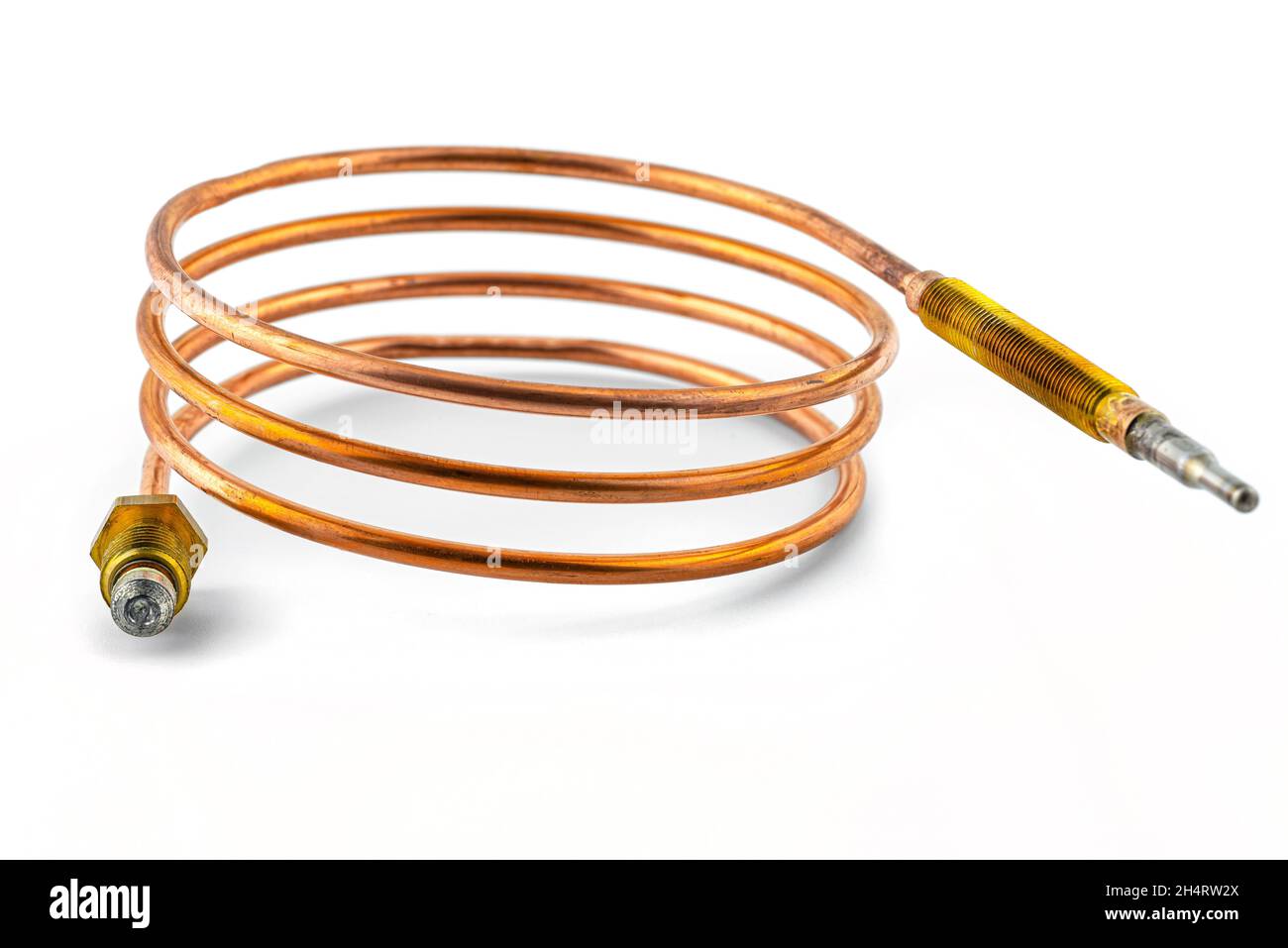 Macro photo of a temperature probe made of copper in the shape of a ...