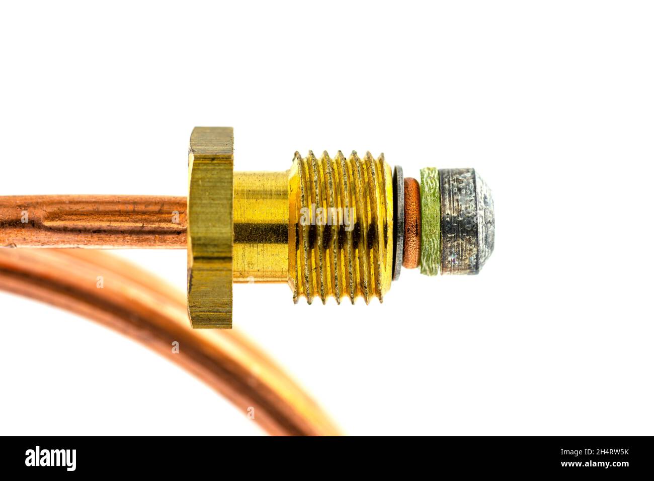 Macro photo of a spiral shaped temperature probe thread, isolated on a ...