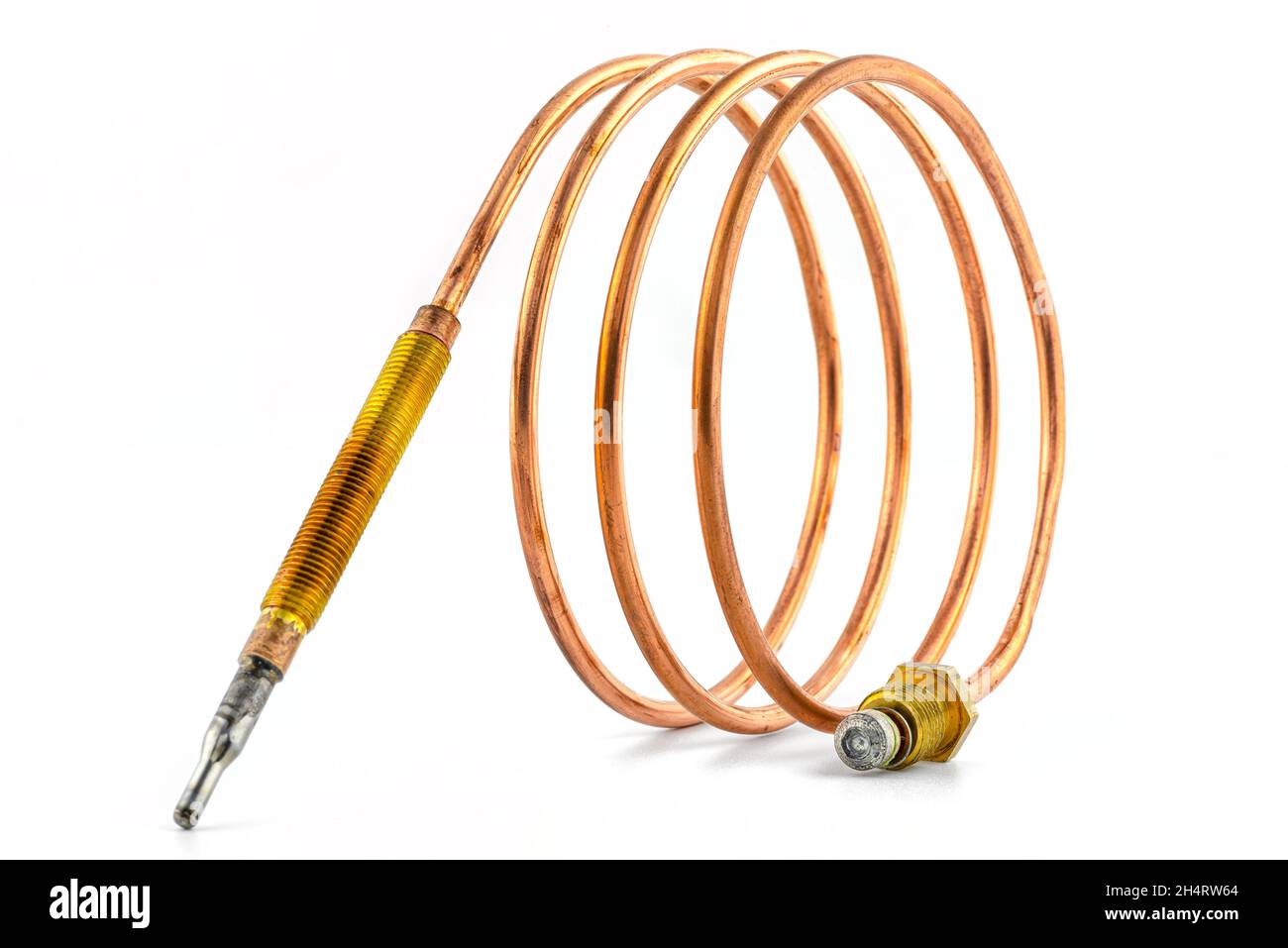 Macro photo of a temperature probe made of copper in the shape of a ...