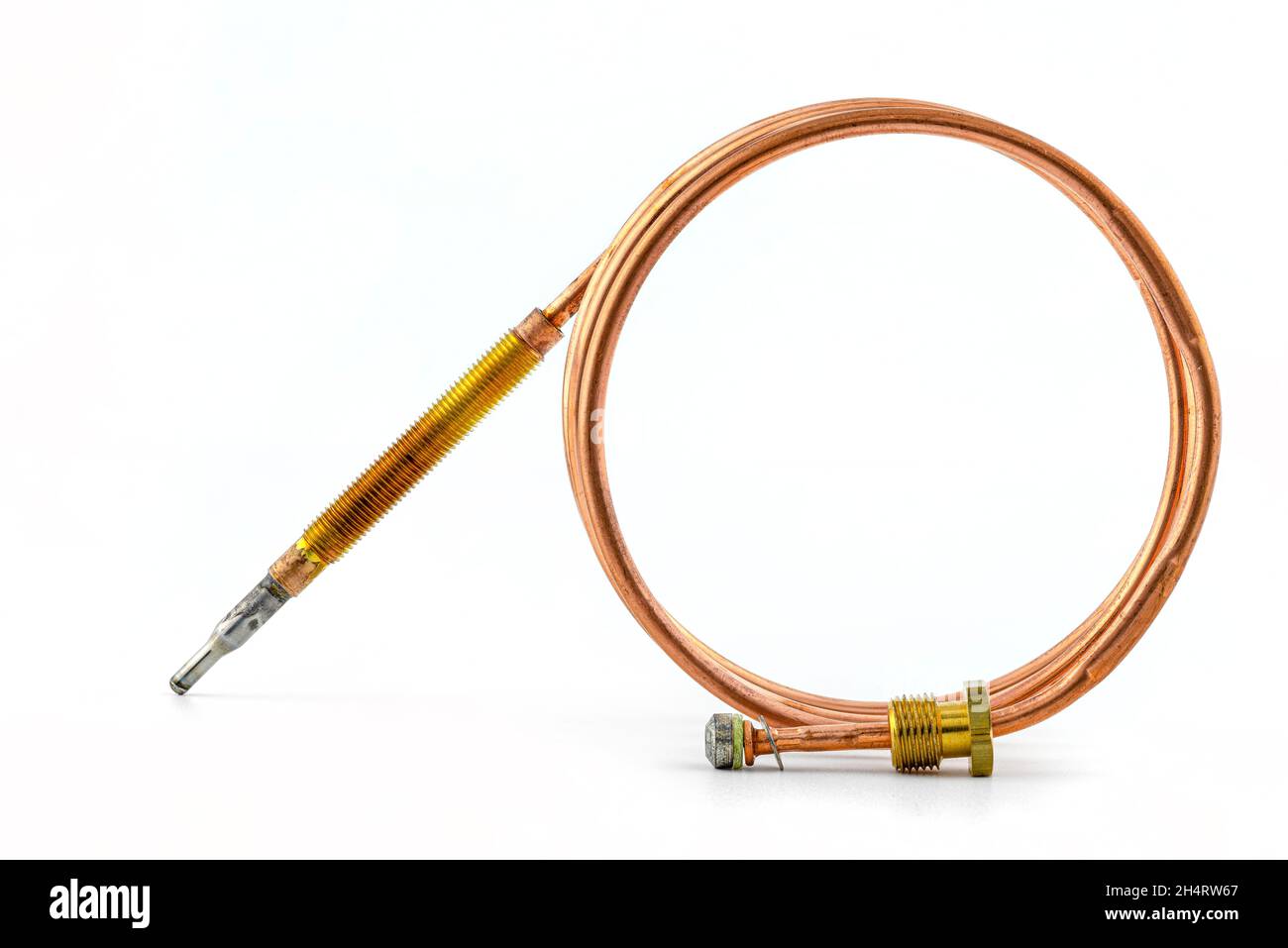 Macro photo of a temperature probe made of copper in the shape of a ...