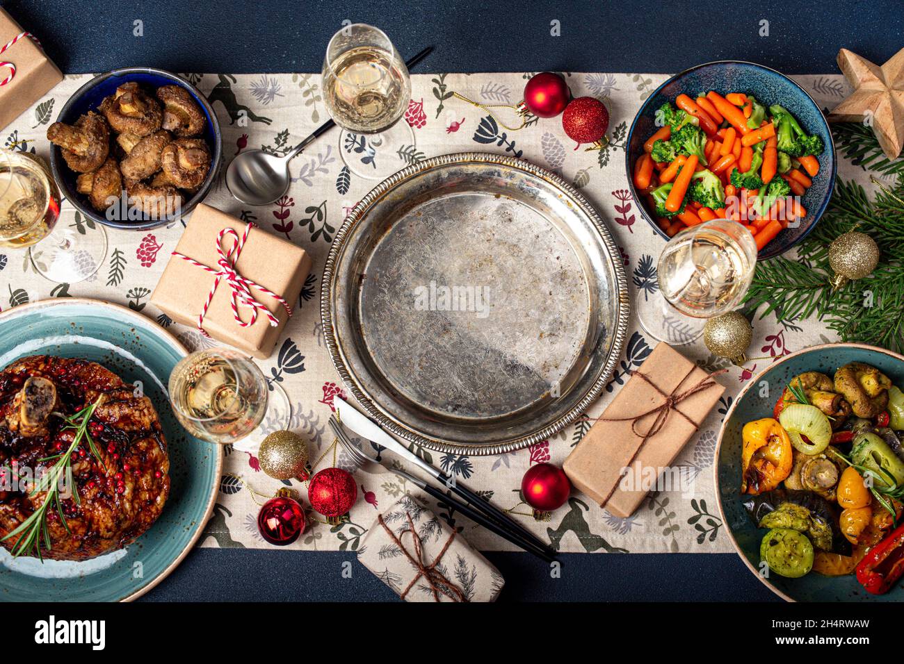 Christmas table top view banner space for text Stock Photo - Alamy
