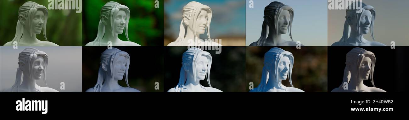 marble statue in 10 various light set examples for painters - object 3D ...