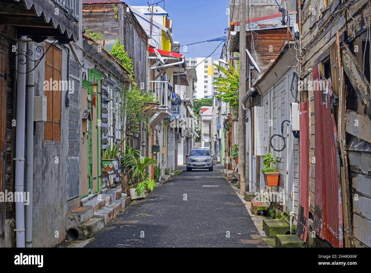 Alley in the old French colonial city centre of Pointe-à-Pitre, Grande ...
