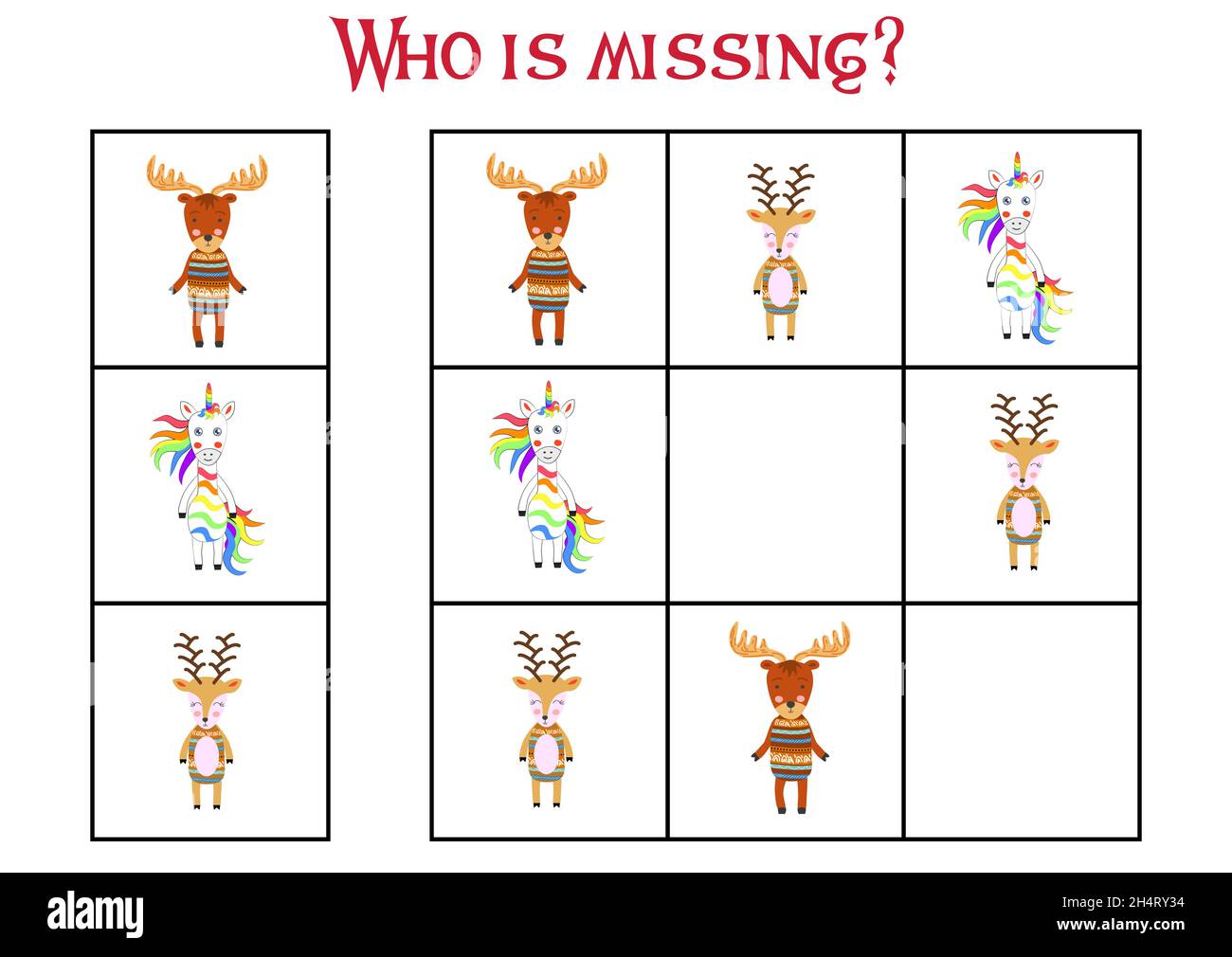 Children's game Find who is missing. Sudoku for kids. Children's ...
