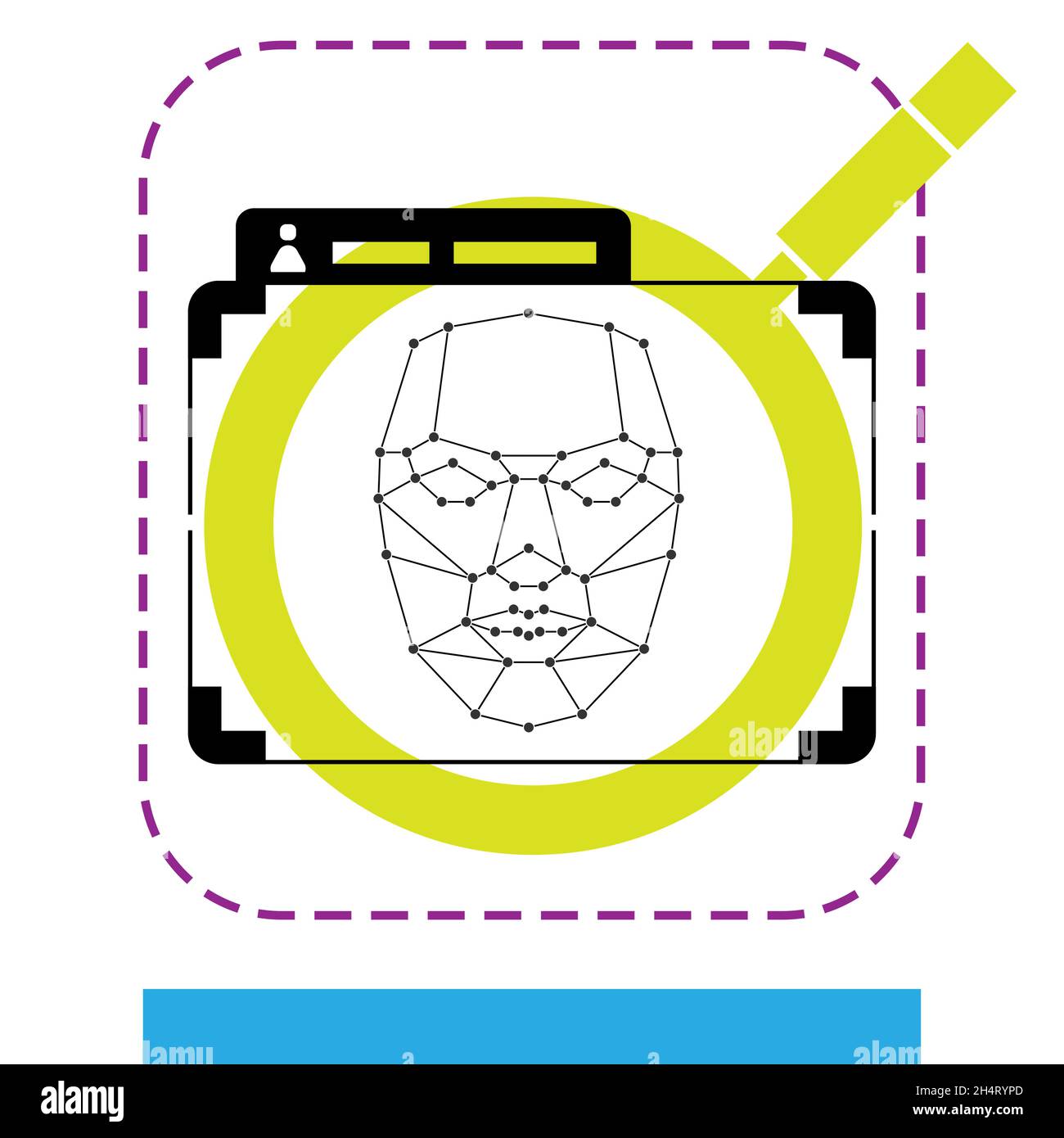 Face recognition mask with key lines and points, id frame and loupe ...