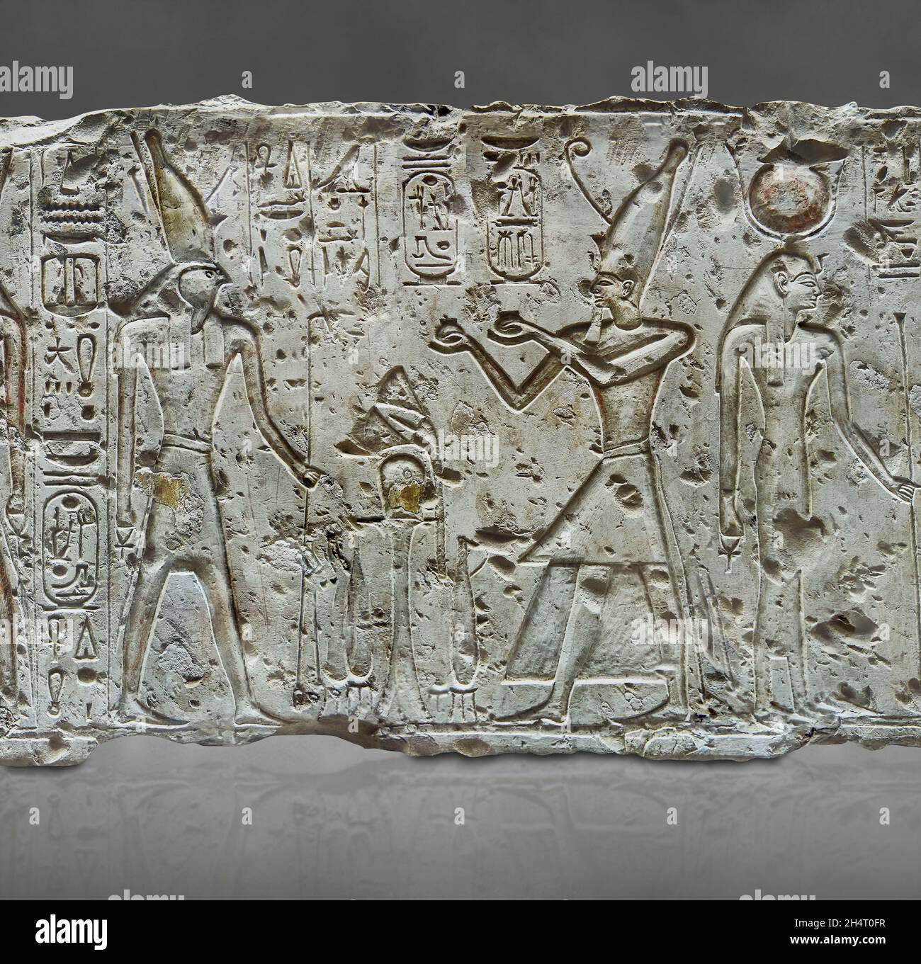 Ancient Egyptian relief mural of Ramesses II making offerings to Osiris ...