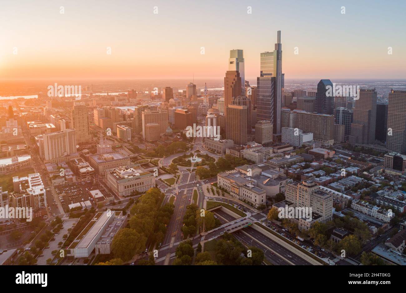 Philadelphia, Pennsylvania Sunset Skyline Cityscape with Skyscrapers ...