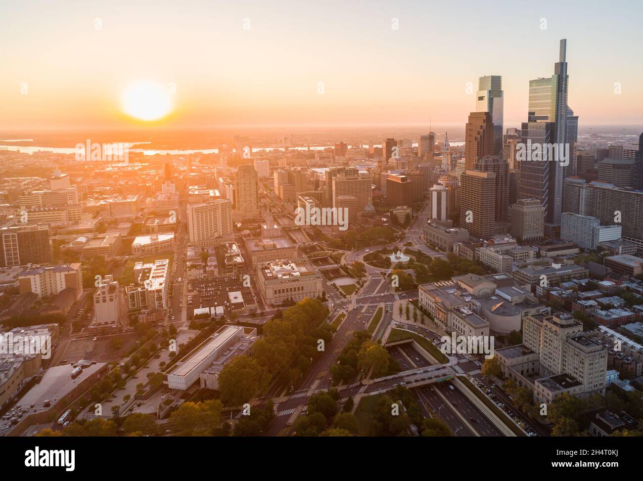 Philadelphia, Pennsylvania Sunset Skyline Cityscape with Skyscrapers ...