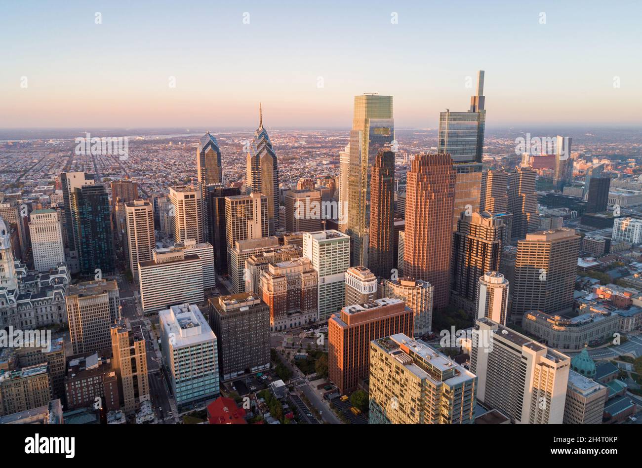 Top View of Downtown Skyline Philadelphia USA. Beautiful Sunset Skyline ...