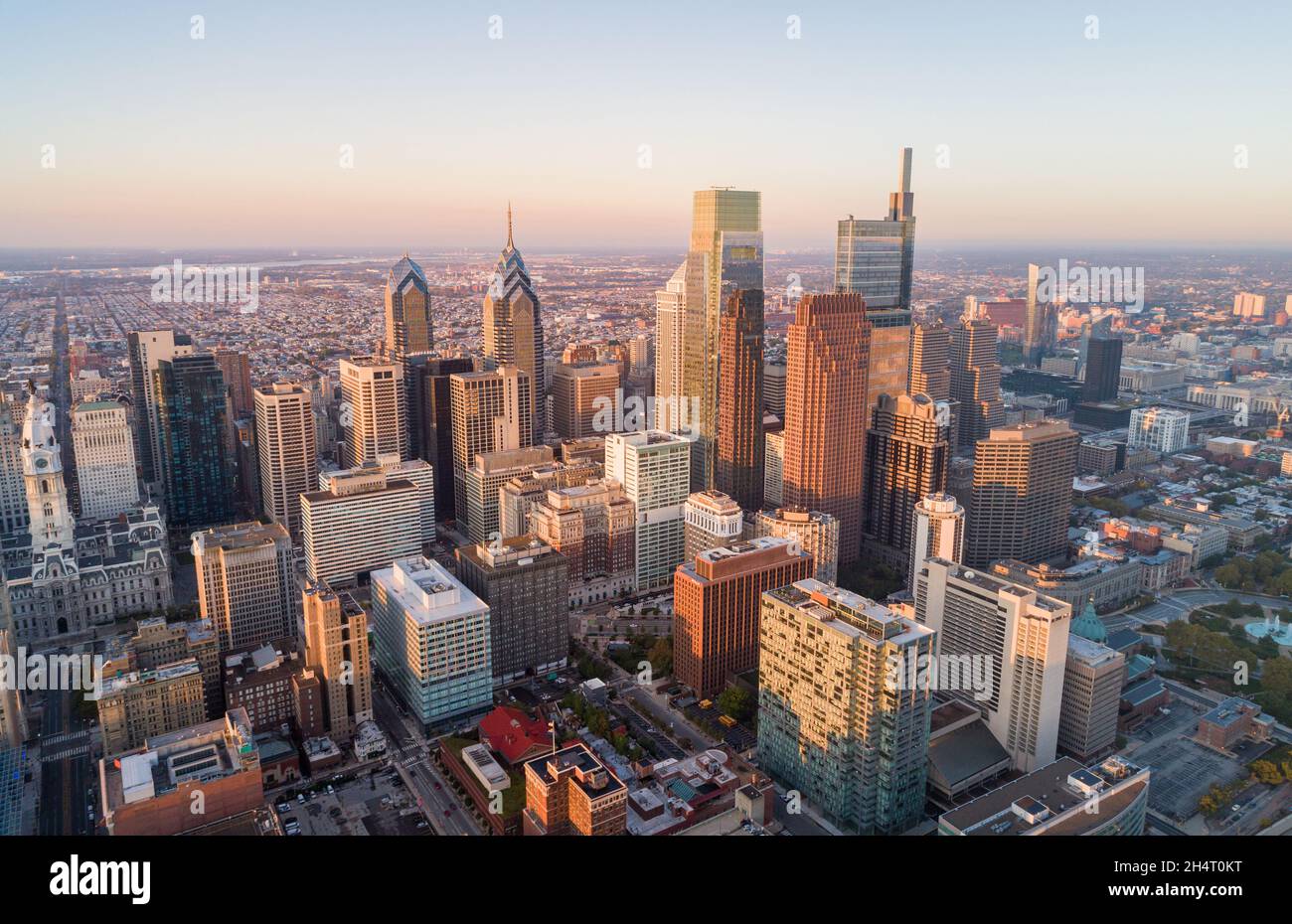 Top View of Downtown Skyline Philadelphia USA. Beautiful Sunset Skyline ...
