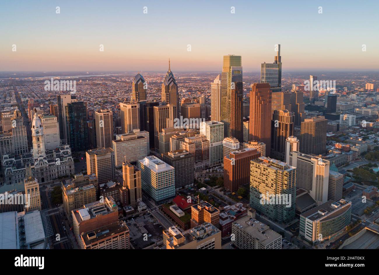 Top View of Downtown Skyline Philadelphia USA. Beautiful Sunset Skyline ...