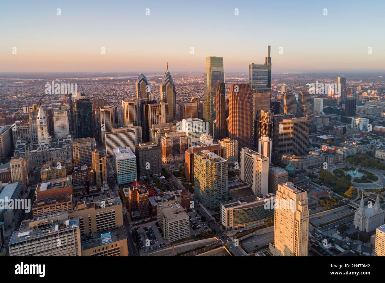 Top View of Downtown Skyline Philadelphia USA. Beautiful Sunset Skyline ...