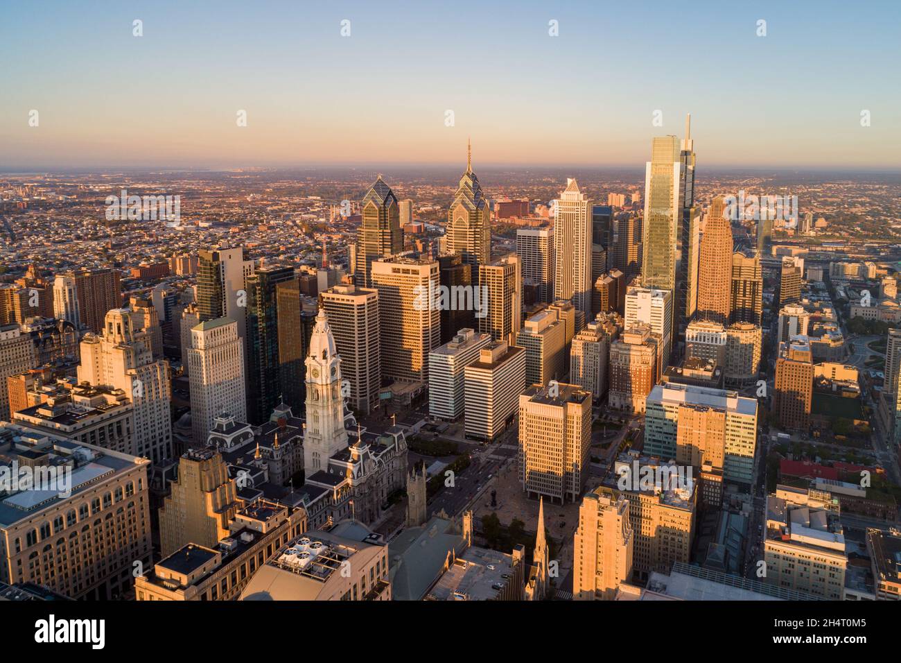 Top View of Downtown Skyline Philadelphia USA. Beautiful Sunset Skyline ...