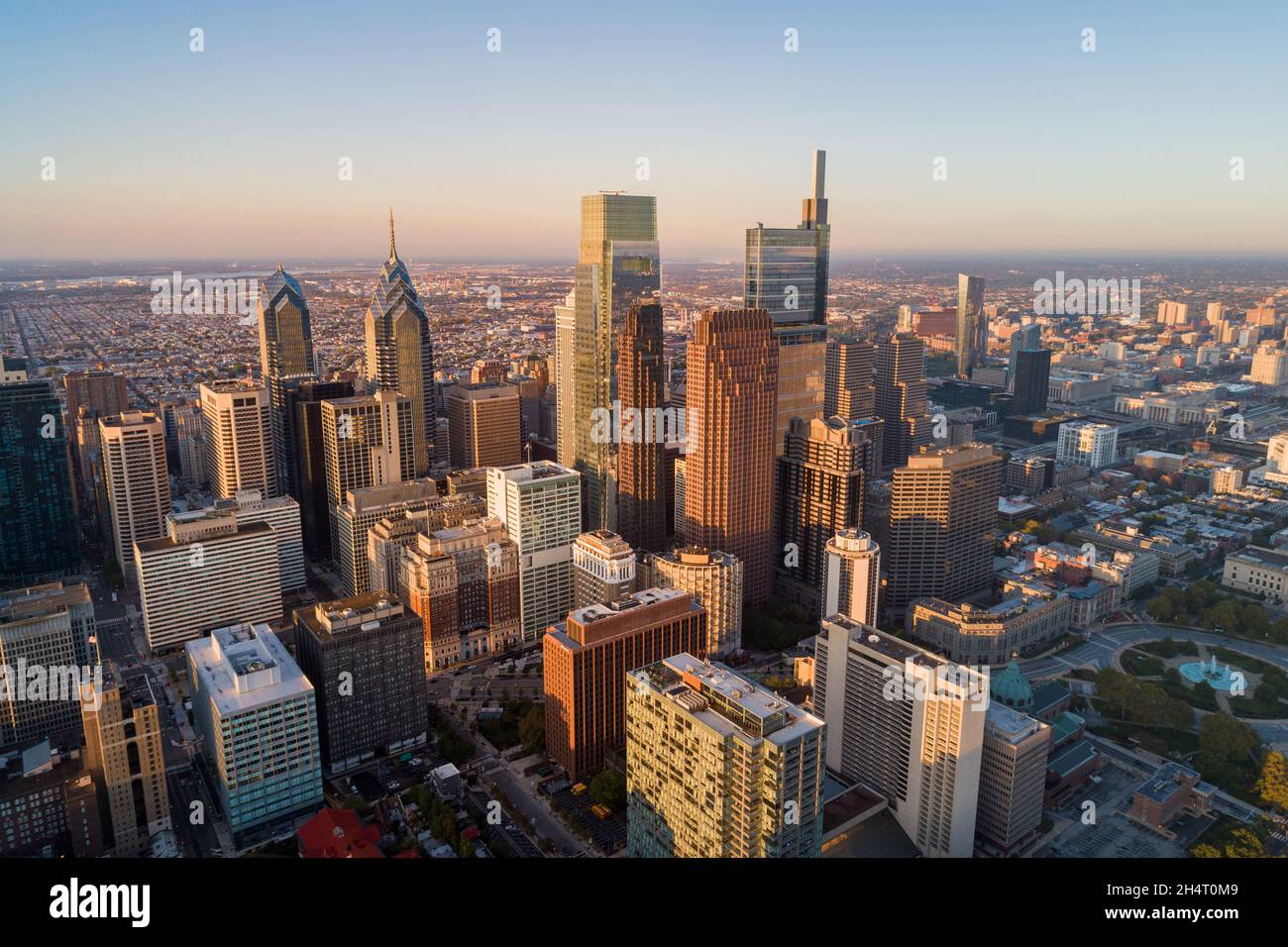 Top View of Downtown Skyline Philadelphia USA. Beautiful Sunset Skyline ...