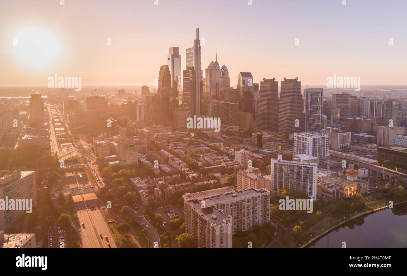 Top View of Downtown Skyline Philadelphia USA. Beautiful Sunset Skyline ...