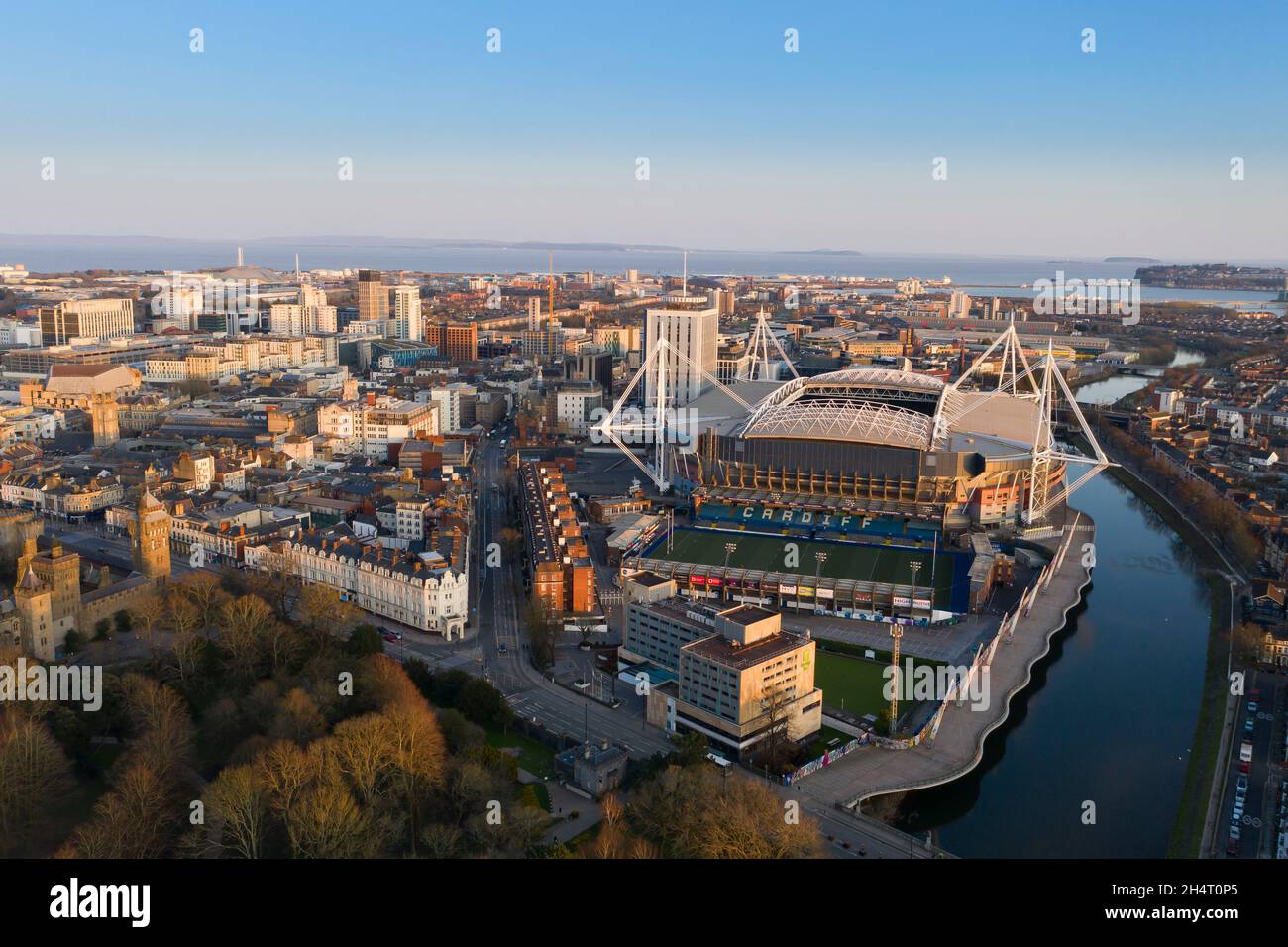 An aerial view of Cardiff City centre during the coronavirus pandemic ...