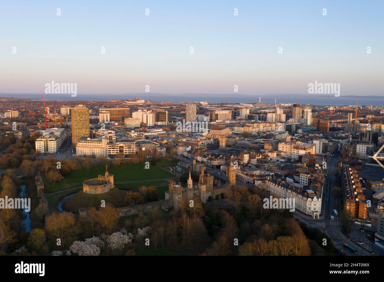 An aerial view of Cardiff City centre during the coronavirus pandemic ...
