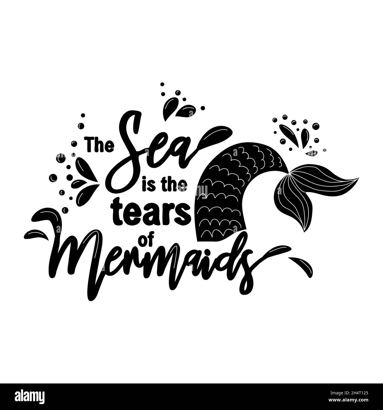 The sea is the tears of mermaids. Mermaid tail card with splashing ...