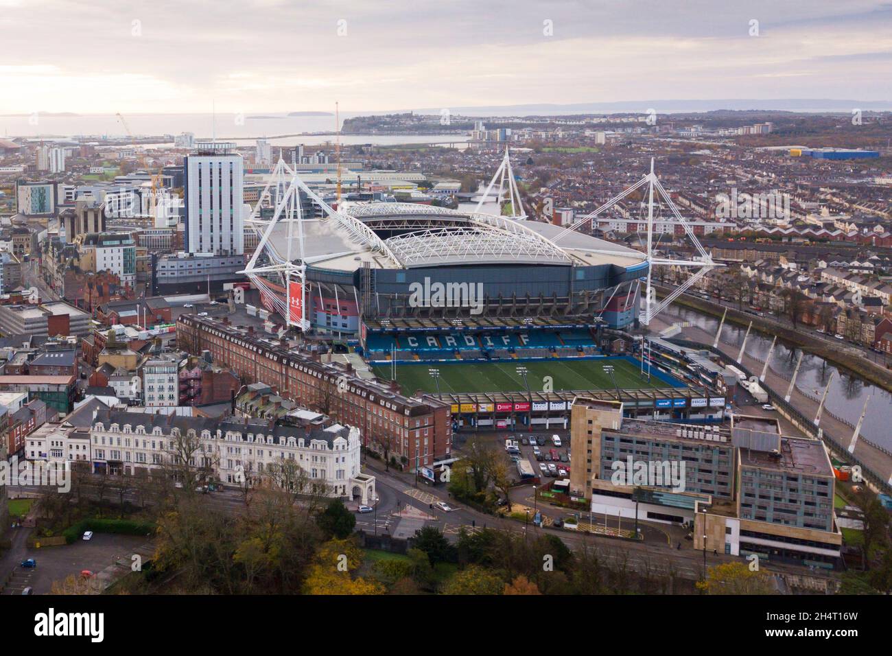 An aerial view of Cardiff City centre during the coronavirus pandemic ...
