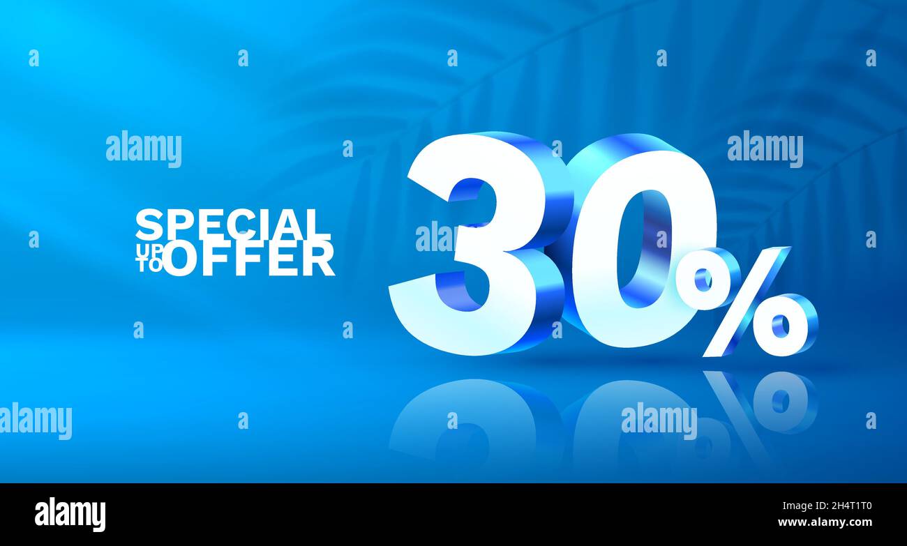 30 Off. Discount creative composition. 3d sale symbol with decorative objects, golden confetti ...