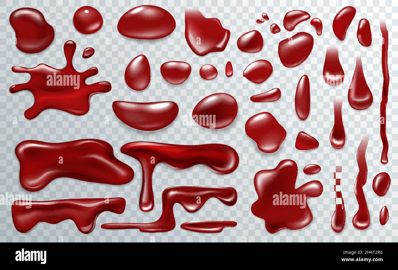 Set of vector various realistic detailed bloodstain splatter, blood or ...