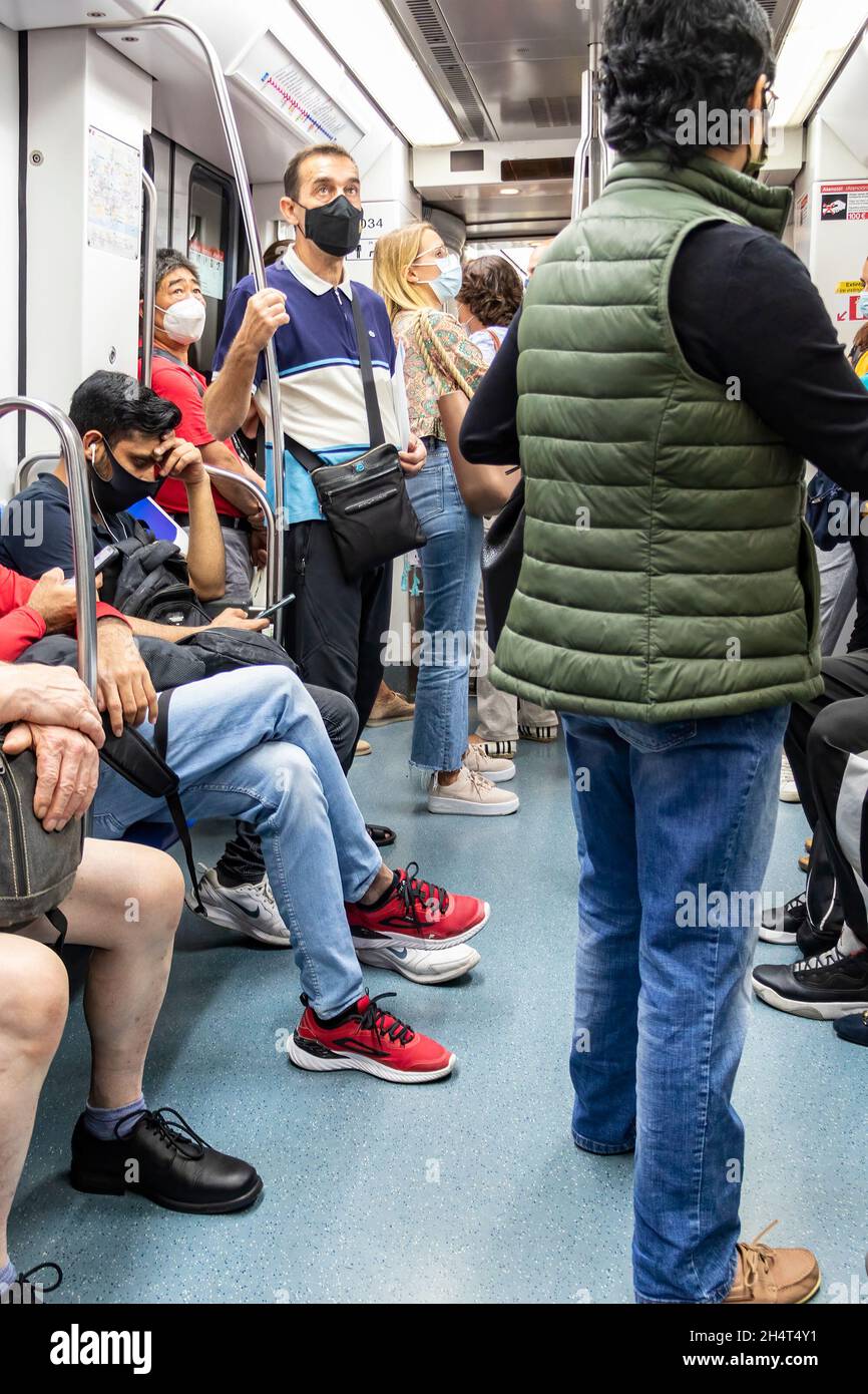 Barcelona, Spain - September 24, 2021: Crowds of people inside the ...
