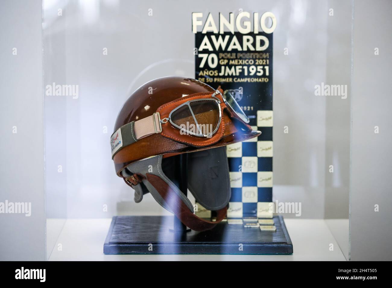 Juan Manuel Fangio replica helmet for the pole position during the ...