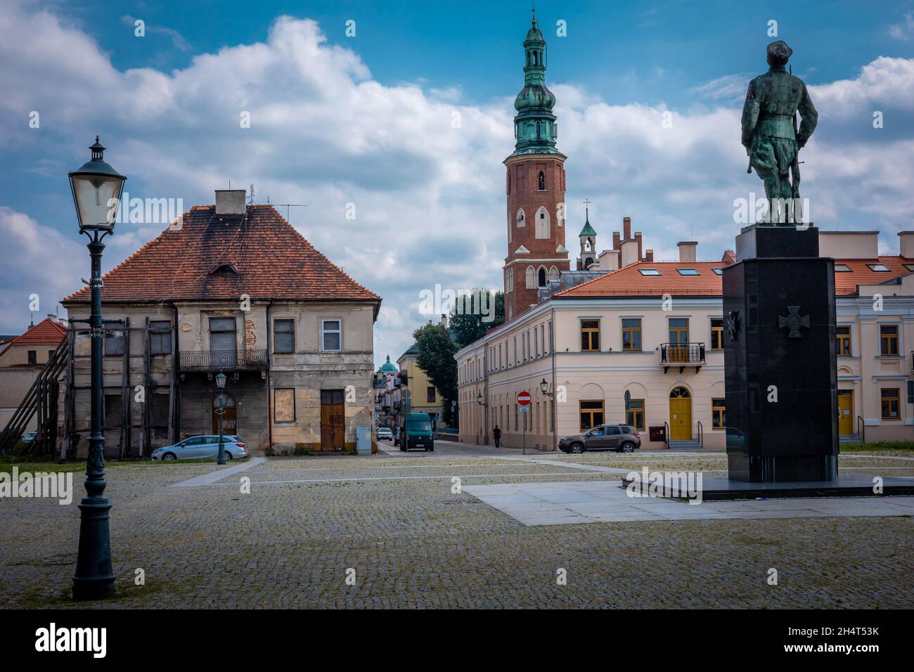 RADOM, POLAND - July 26, 2021: Old town market square. The monument of ...