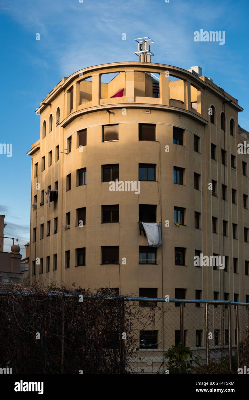 Old building in city center. Building with the sun and blue sky. Rustic ...