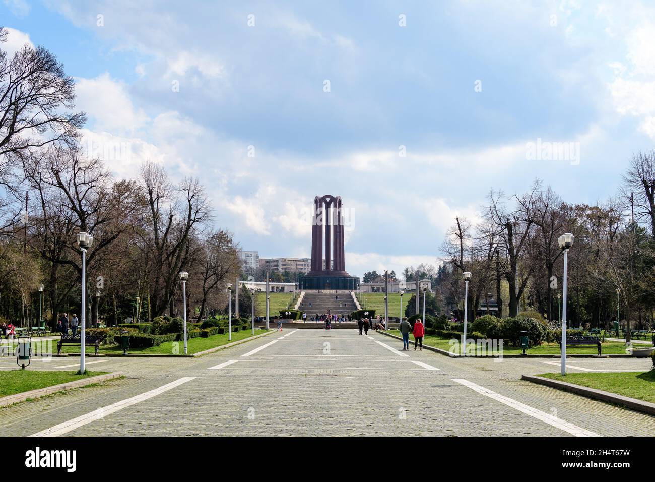 Bucharest, Romania, 20 March 2021:Landscape with the main alley and ...