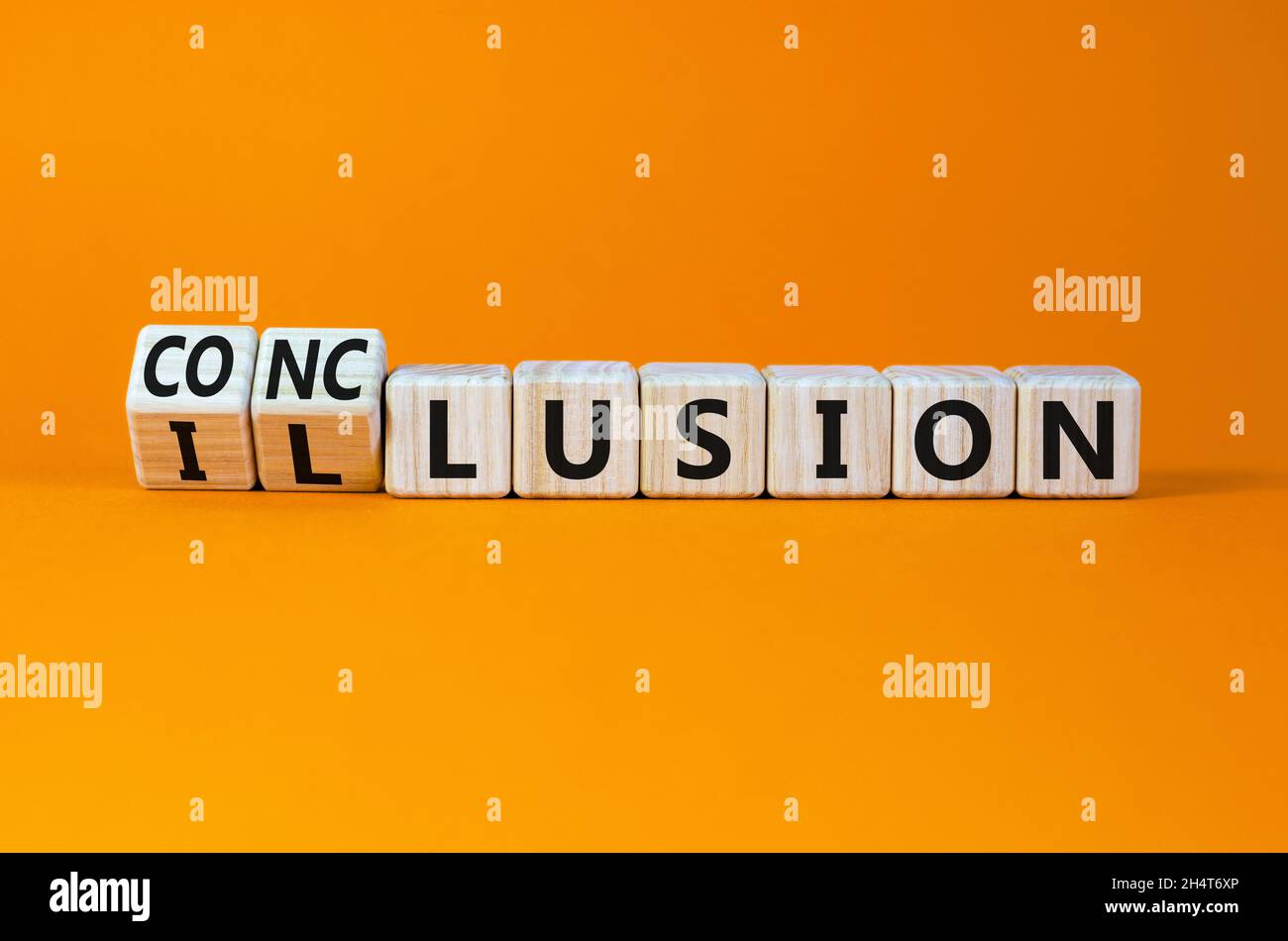 Conclusion or illusion symbol. Turned cubes and changed the word ...