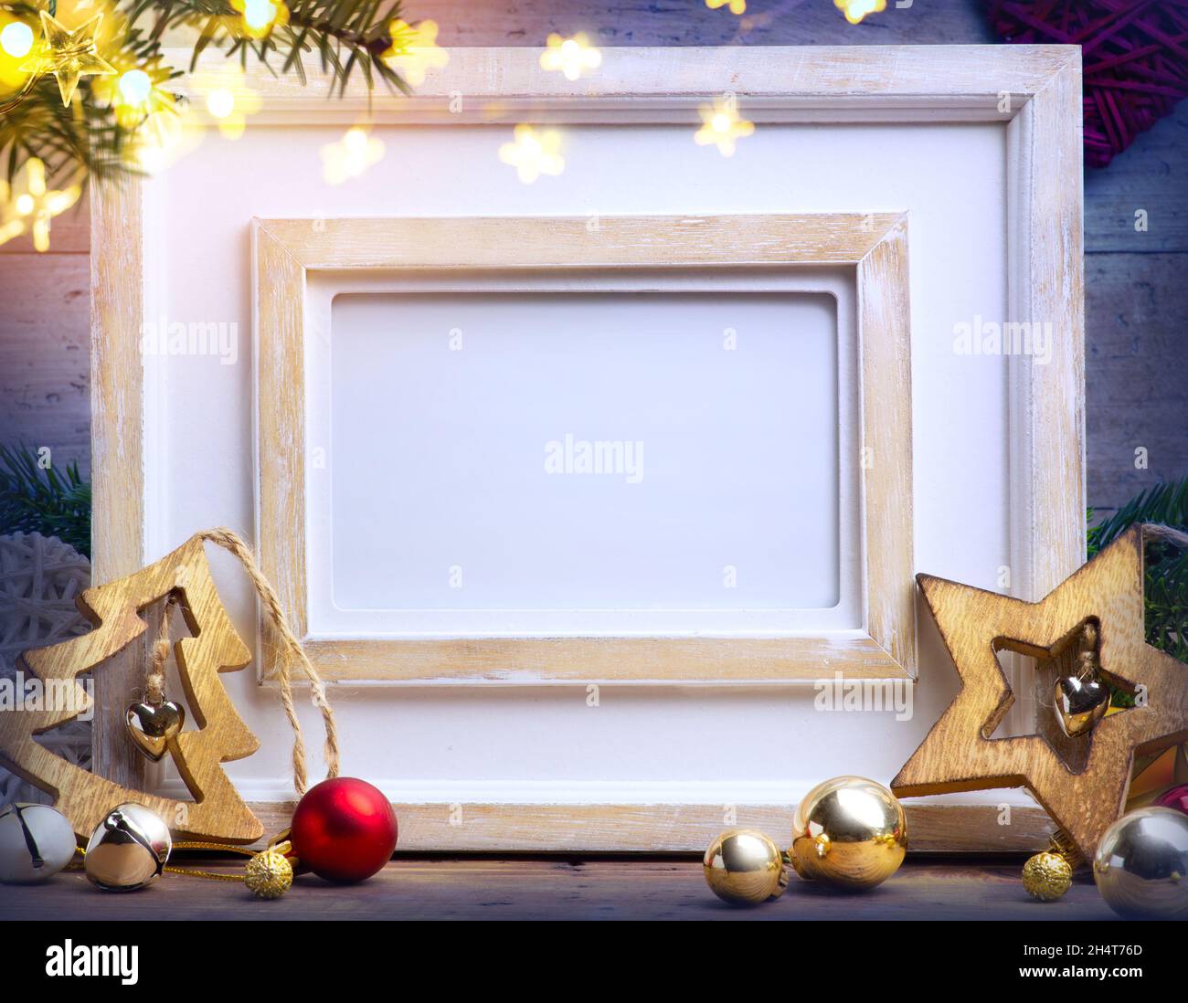 Christmas frame background with fir tree and decoration Stock Photo - Alamy
