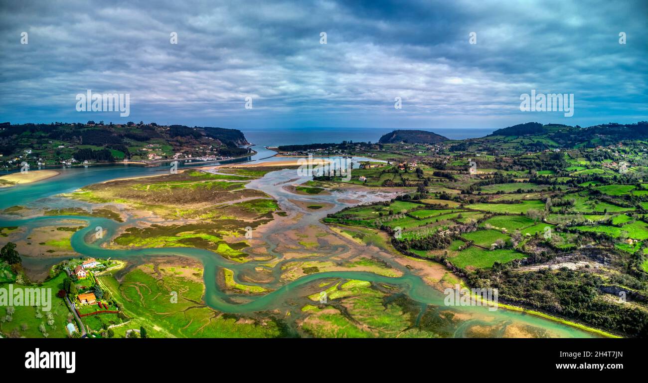 Aerial view of the Ria de Villaviciosa in Asturias, Spain Stock Photo ...