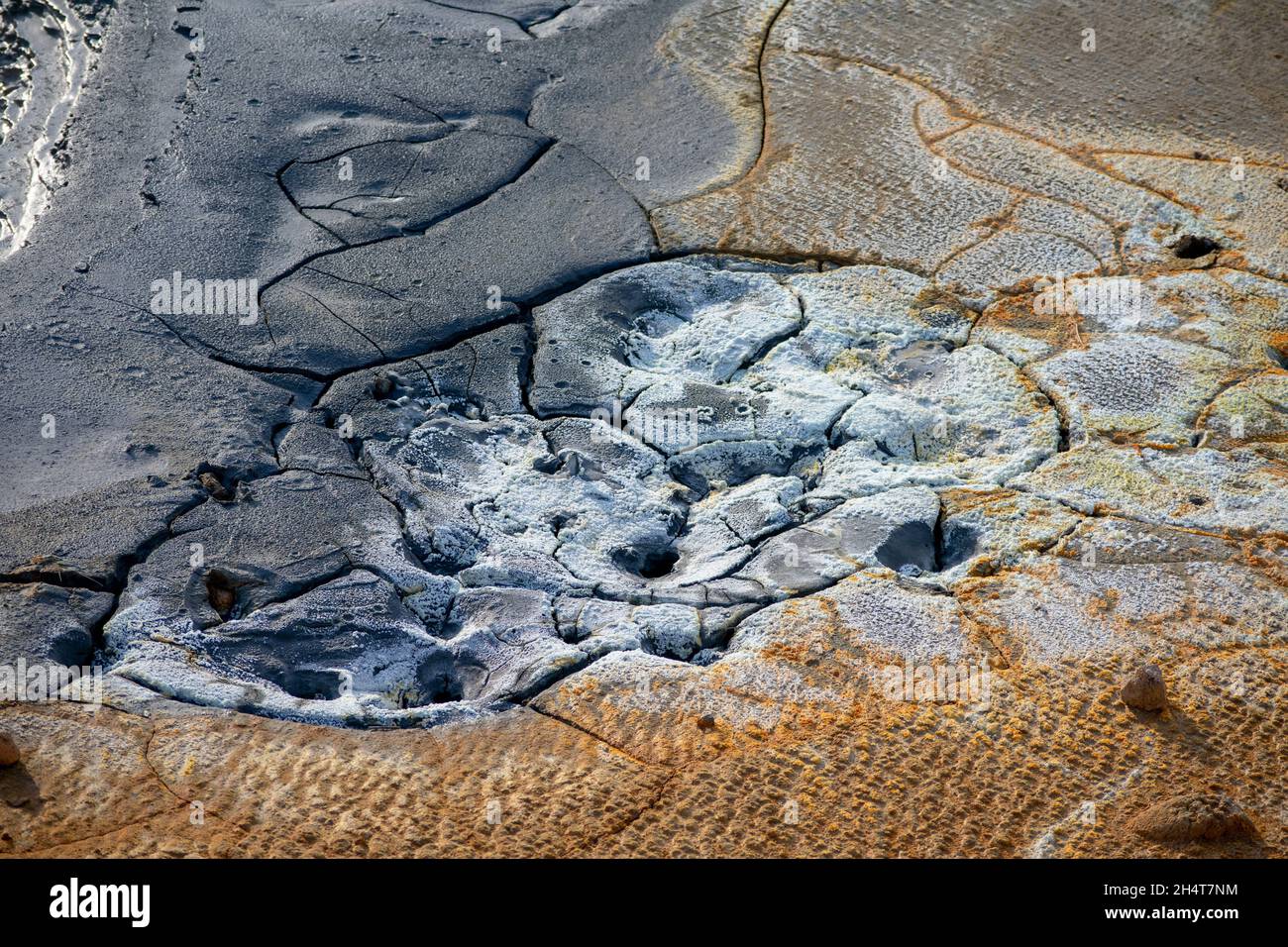Landscape of Mt. Námafjall Fumaroles boiling mud pit Iceland Stock ...