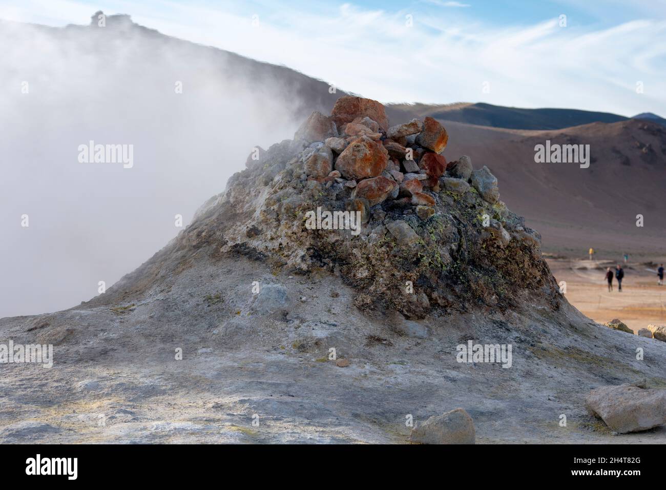 Landscape of steaming rocks Mt. Námafjall Fumaroles boiling mud pit ...