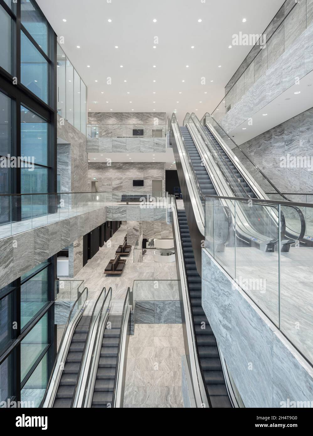 Interior atrium view with escalators. Courthouse Amsterdam, Amsterdam ...
