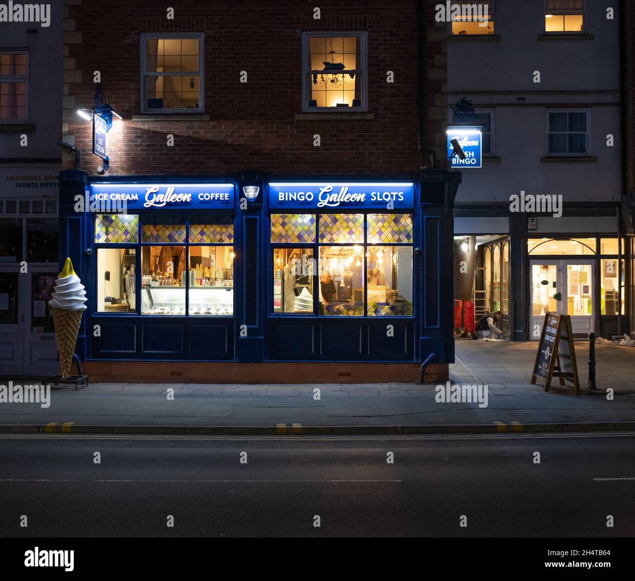 The exterior of a cafe that sells not only coffee and beverages but ...