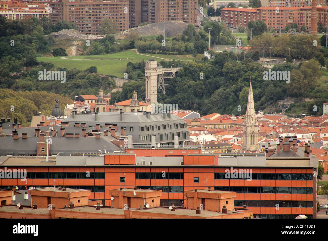 Beautiful bird's eye view of red buildings in Bilbao, Basque Country ...