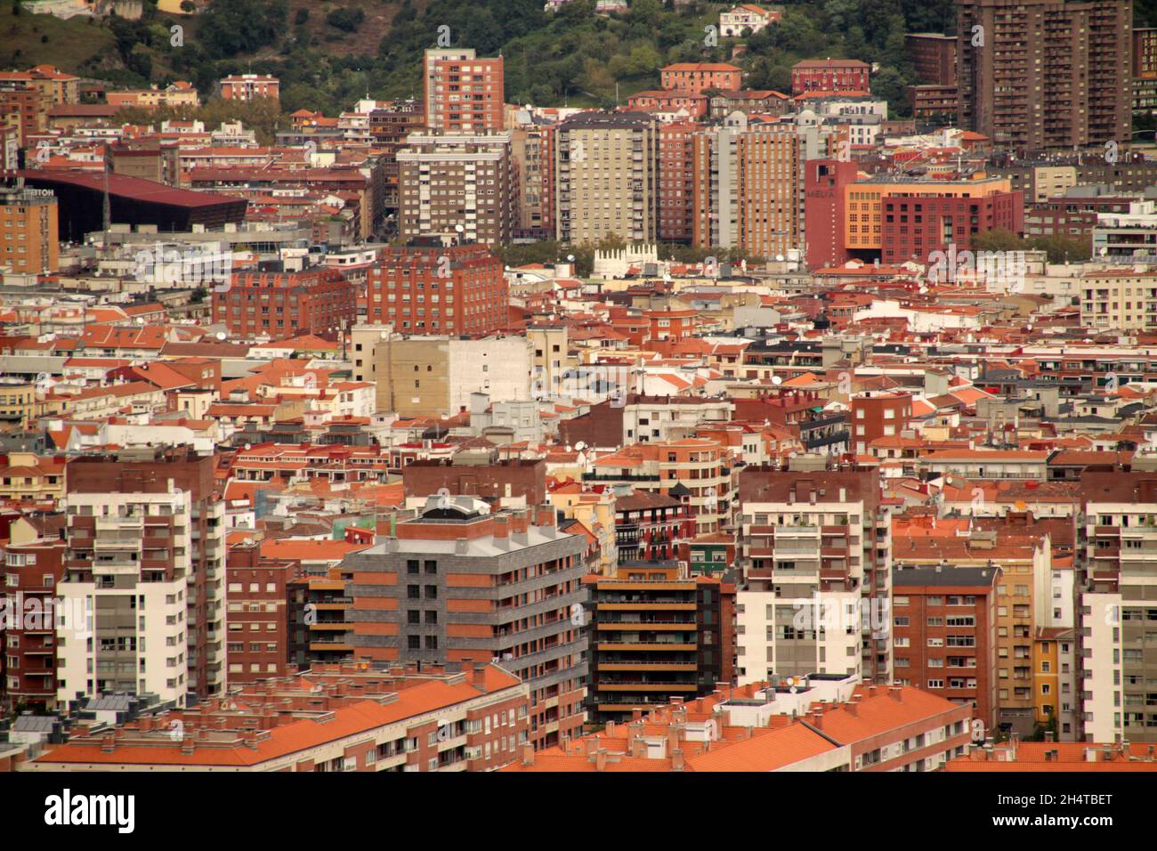 Beautiful bird's eye view of red buildings in Bilbao, Basque Country ...