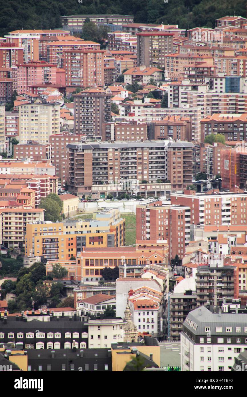 Beautiful bird's eye view of red buildings in Bilbao, Basque Country ...