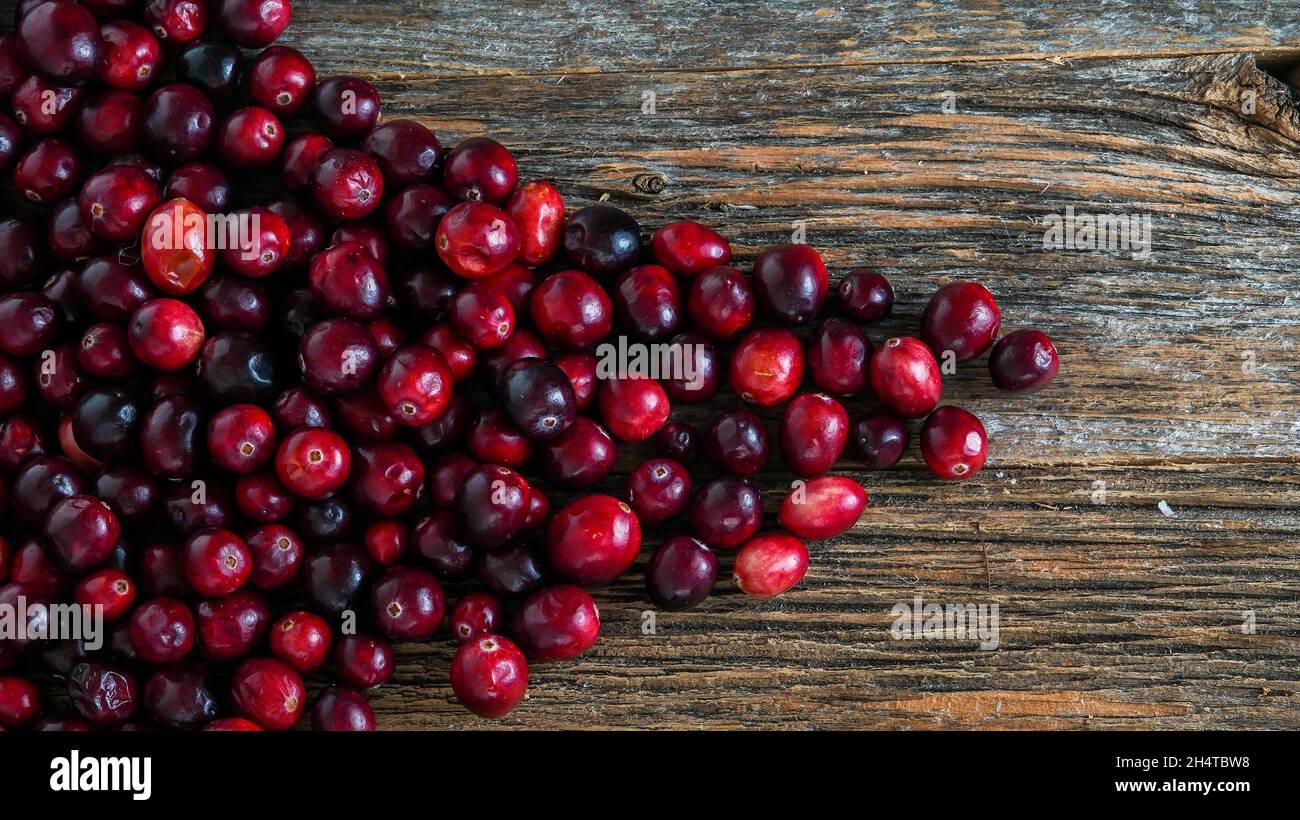 Cranberry background on rustic wooden background with text space Stock ...