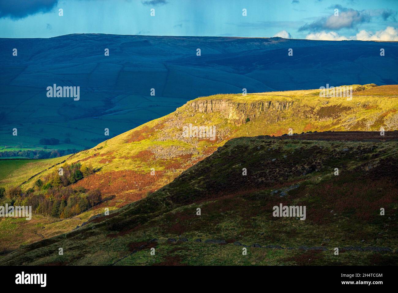 Castle Naze, site of an Iron Age promentory fort, on Combs Moss in the ...