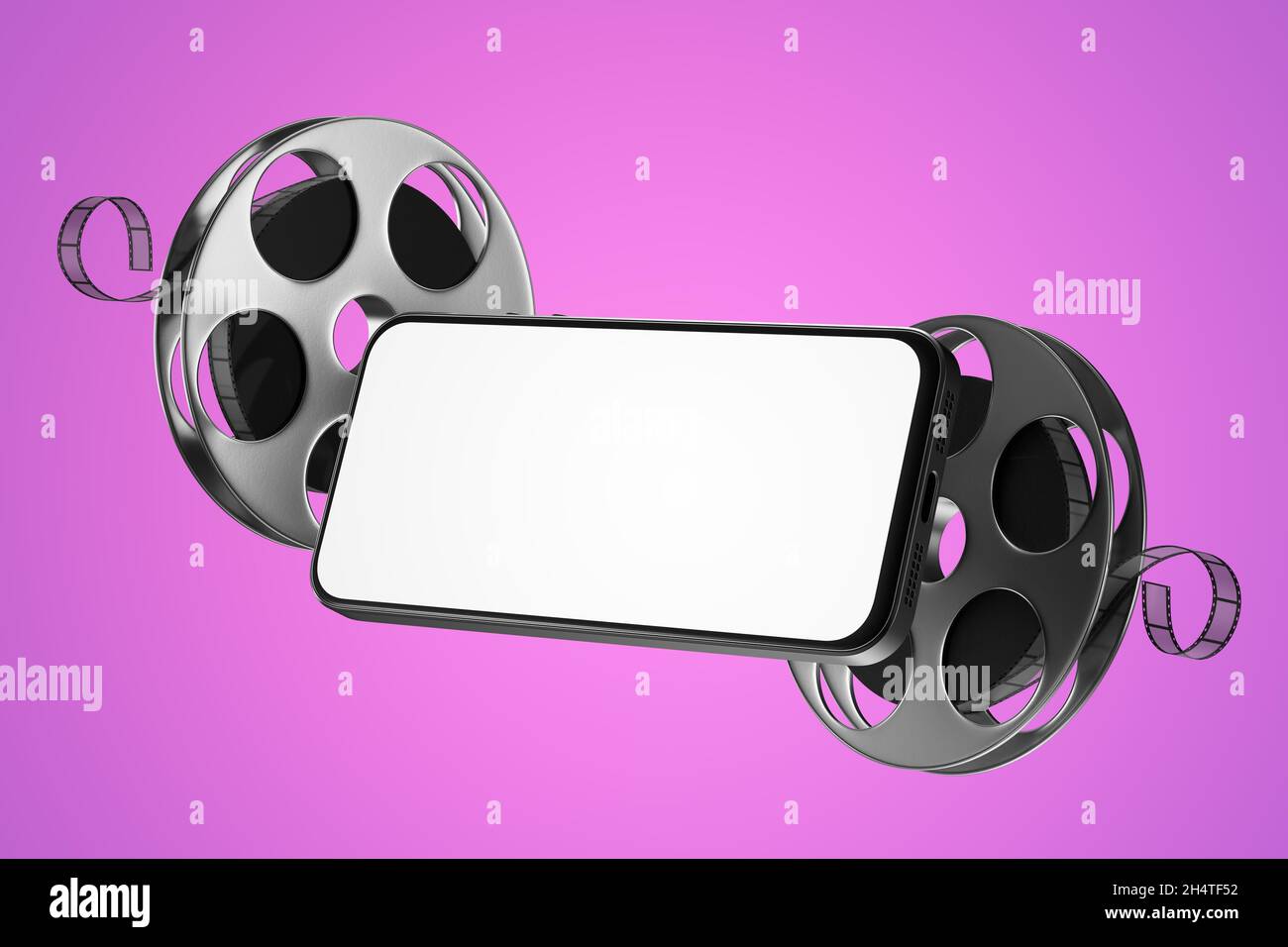 A mockup of a smartphone with a white screen in a horizontal position ...