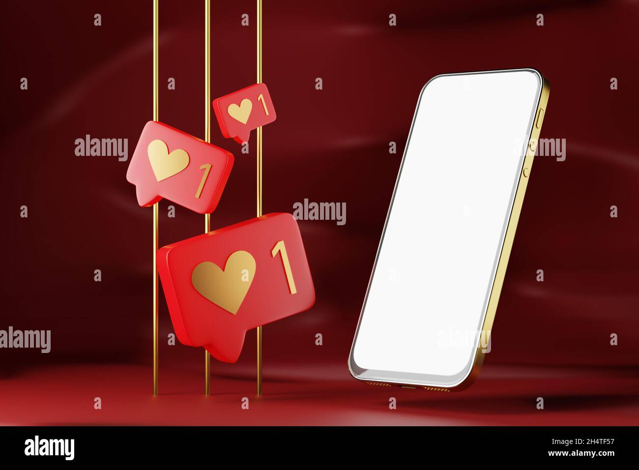 Mokap mobile phone on red background with huskies. 3D render Stock ...