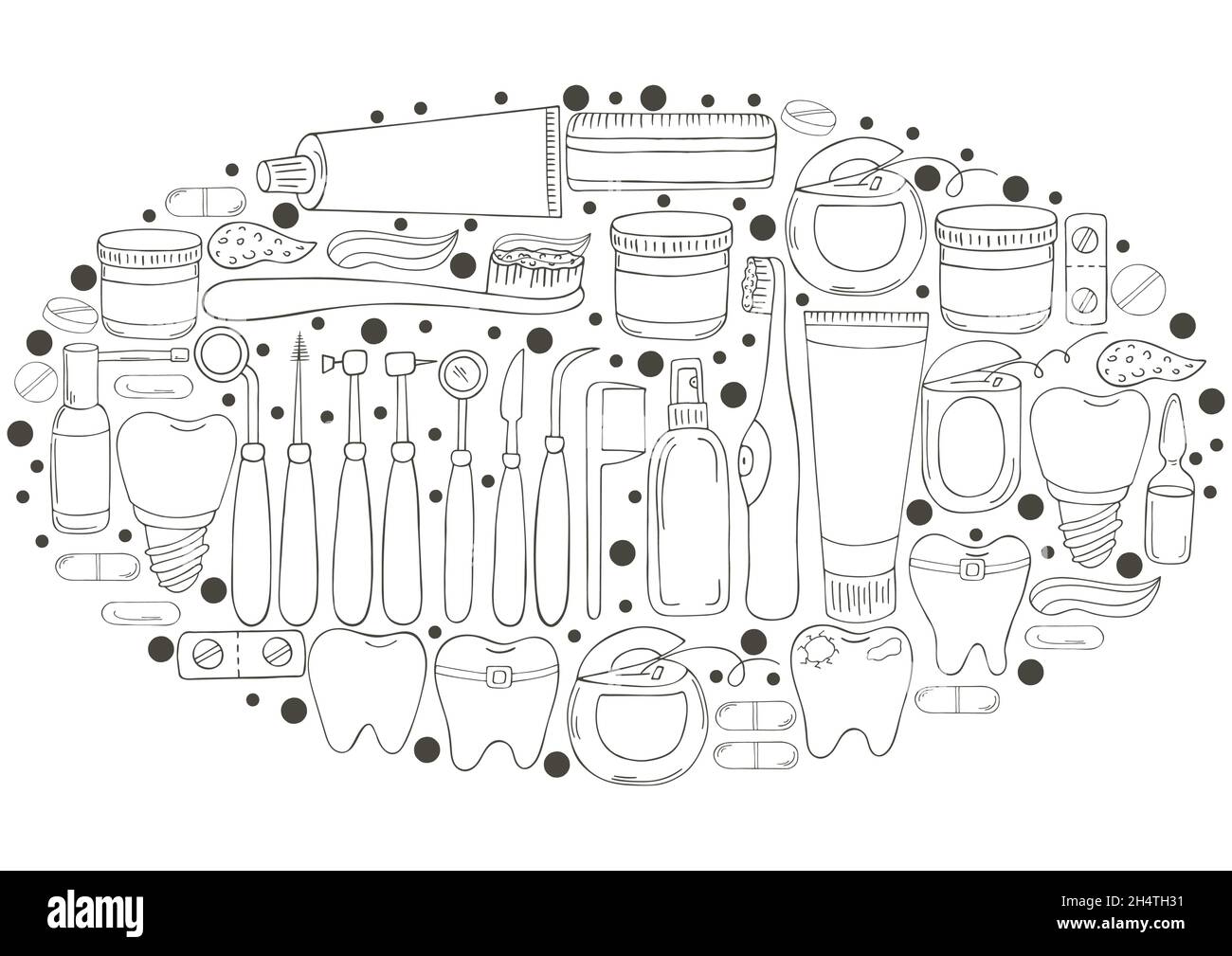 Oval Coloring vector illustrations. Set of elements for the care of the ...