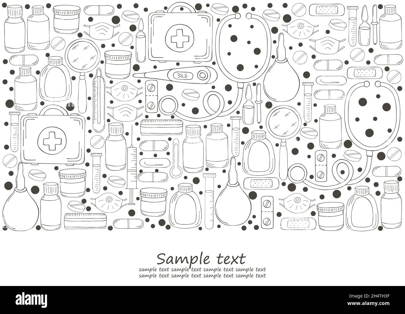 Rectangular Coloring banner. Set of doctor's tools in hand draw style ...